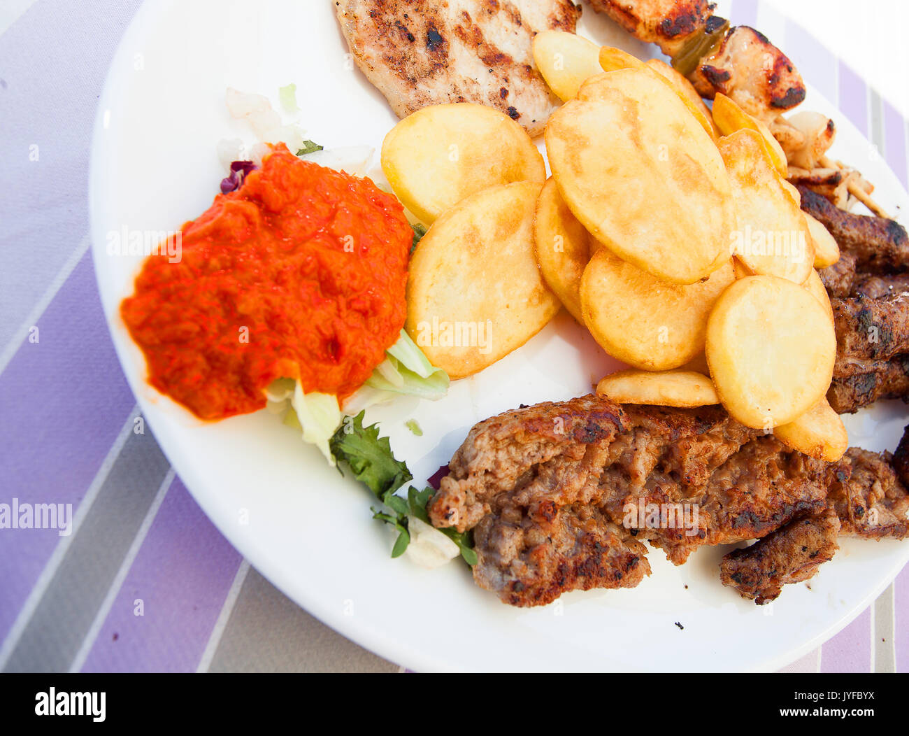 Typical summer grill in an Italian restaurant, light ambient Stock ...