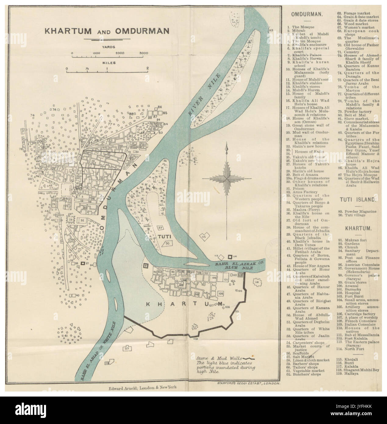 SLATIN(1896) p701 MAP OF KHARTUM AND OMDURMAN Stock Photo - Alamy