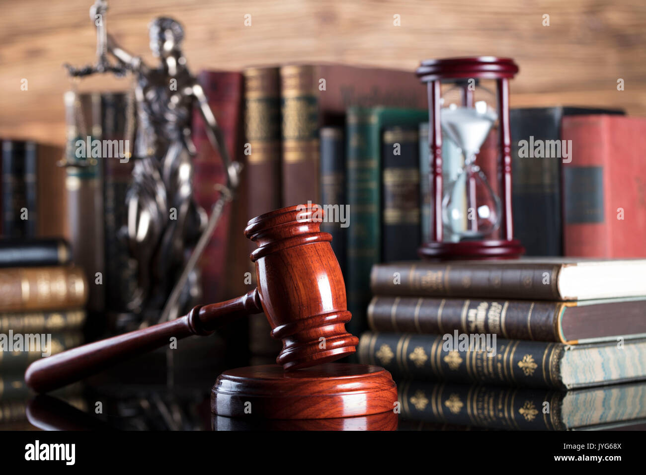 Gavel of the jugde and scale of justice in the court library Stock ...