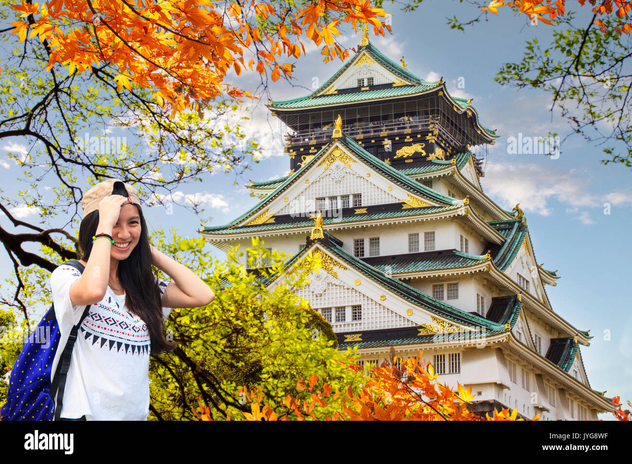 The beautiful Osaka Castle in Osaka with nice background, Japan Stock ...