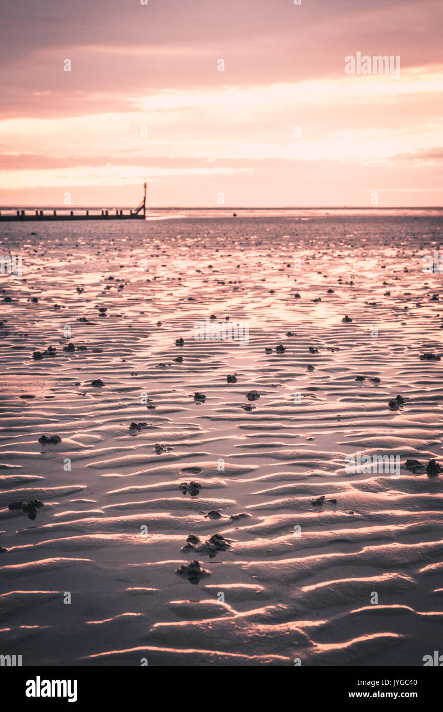 Cleethorpes beach at sunrise looking out towards Humber Estuary Stock ...