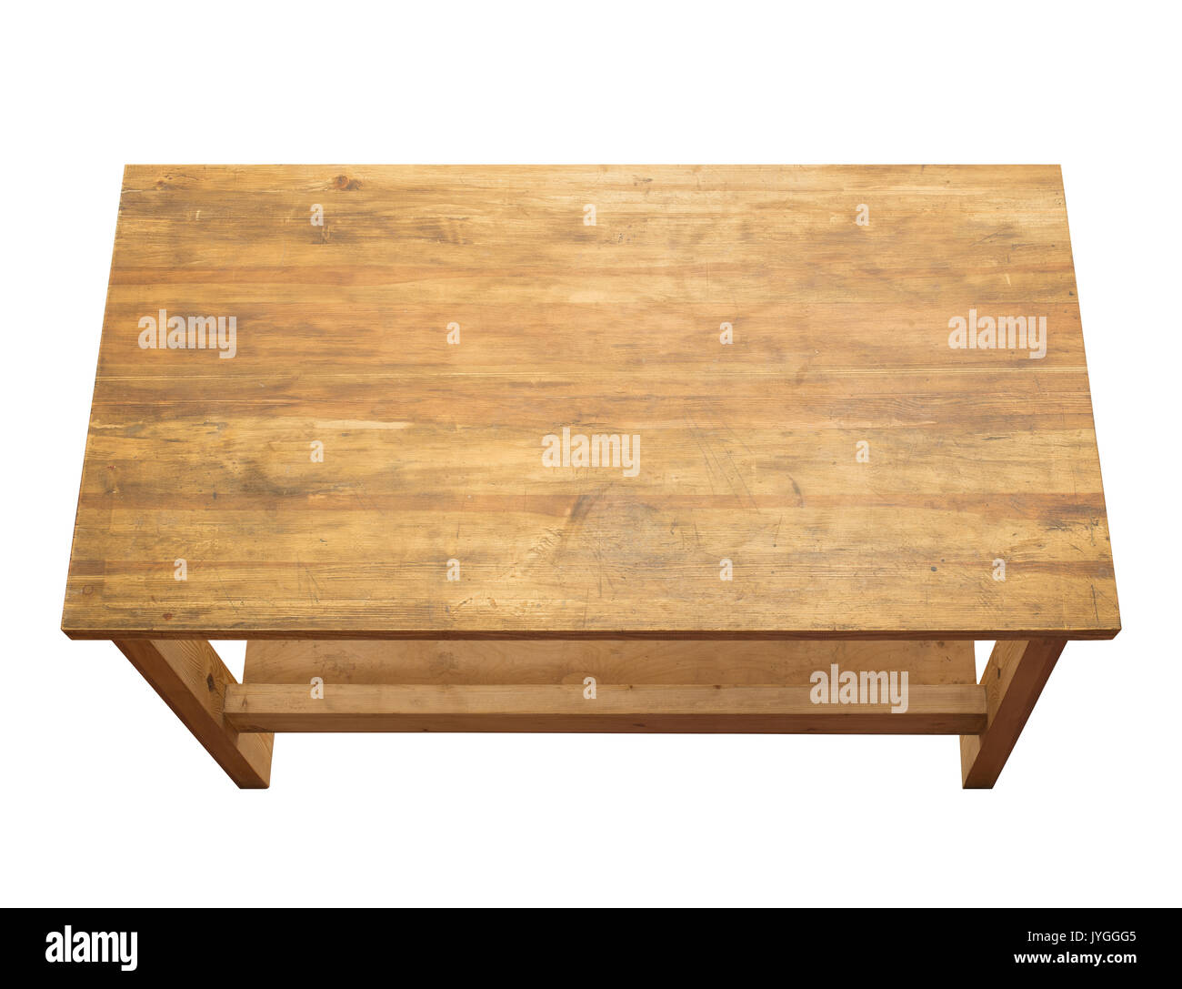 Used wooden tabletop isolated on white. View from above Stock Photo - Alamy