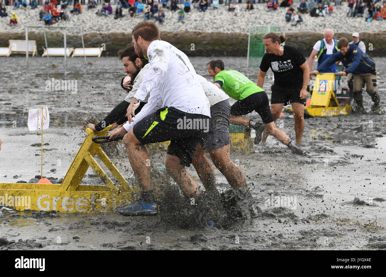 Upleward, Germany. 19th Aug, 2017. Participants of the 34th "Mud ...