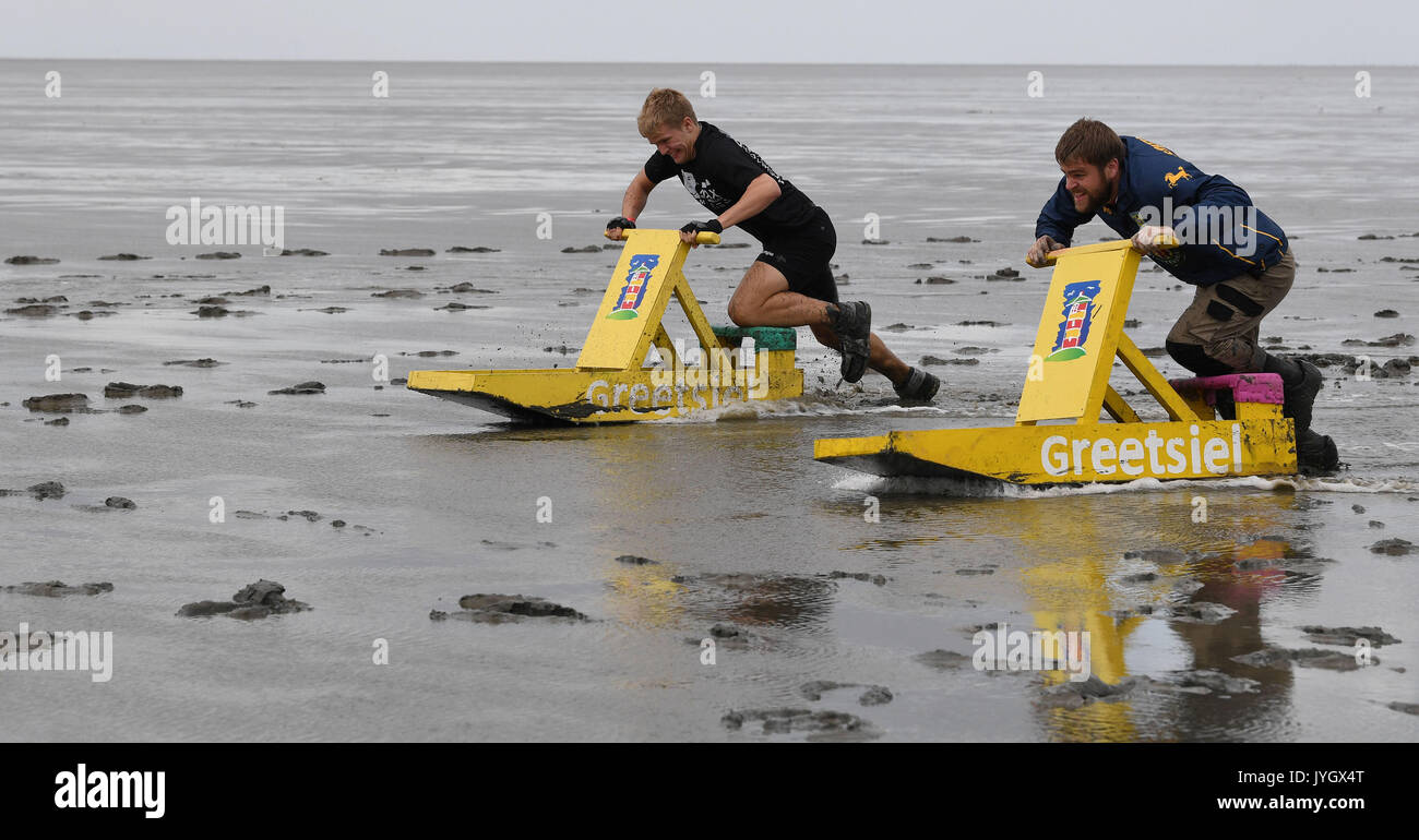 Upleward, Germany. 19th Aug, 2017. Participants of the 34th "Mud ...