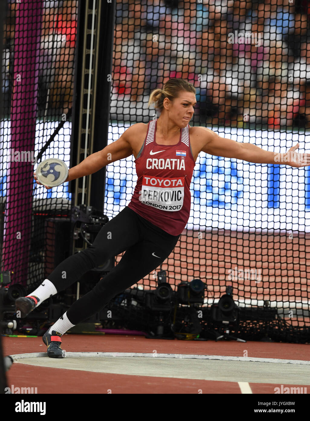 Sandra Perkovic (CRO) wins the women's discus with a throw of 230-8 (70 ...