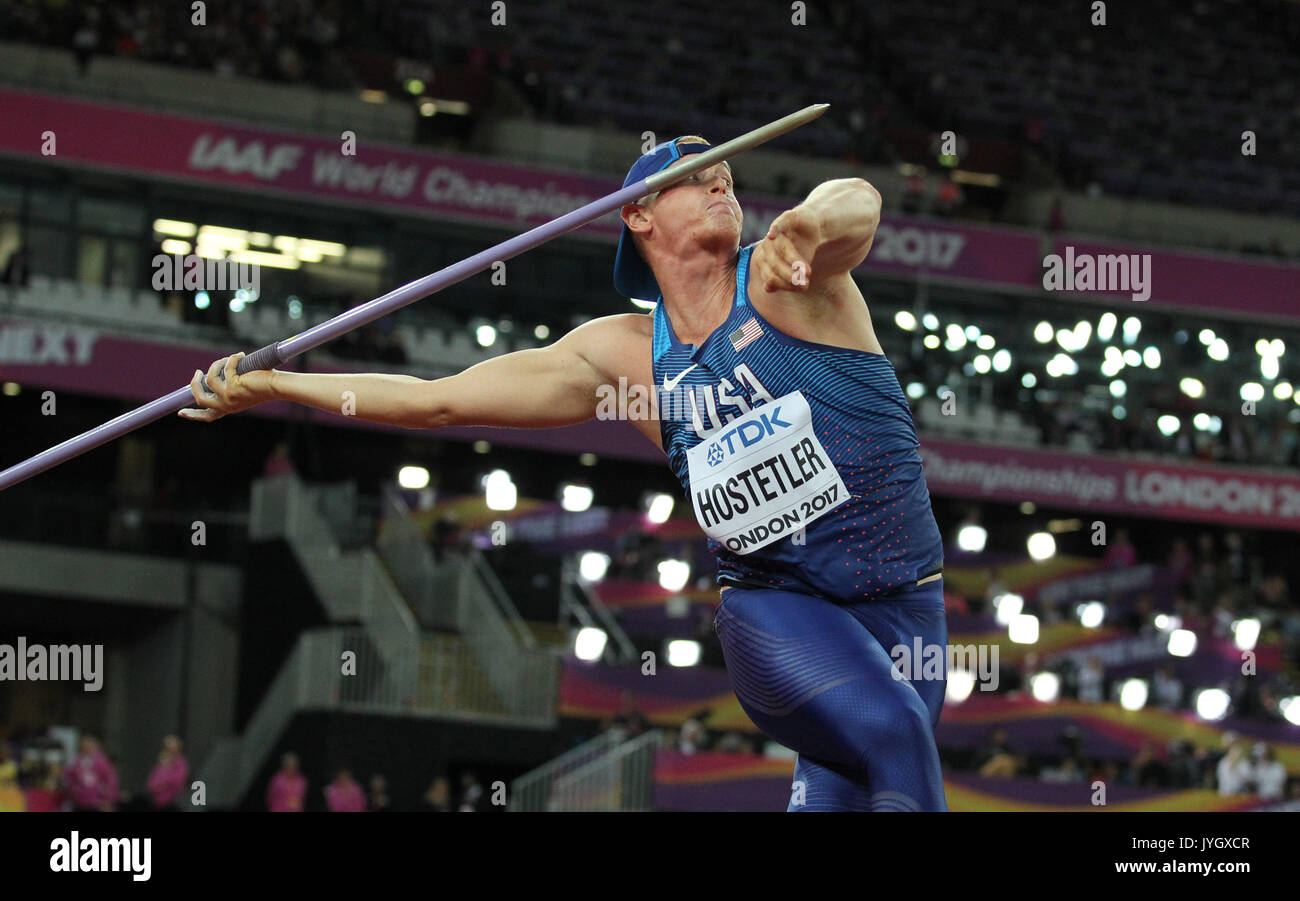 Cyrus Hostetler (USA) throws 261-6 (79.71m) in the javelin qualifying ...