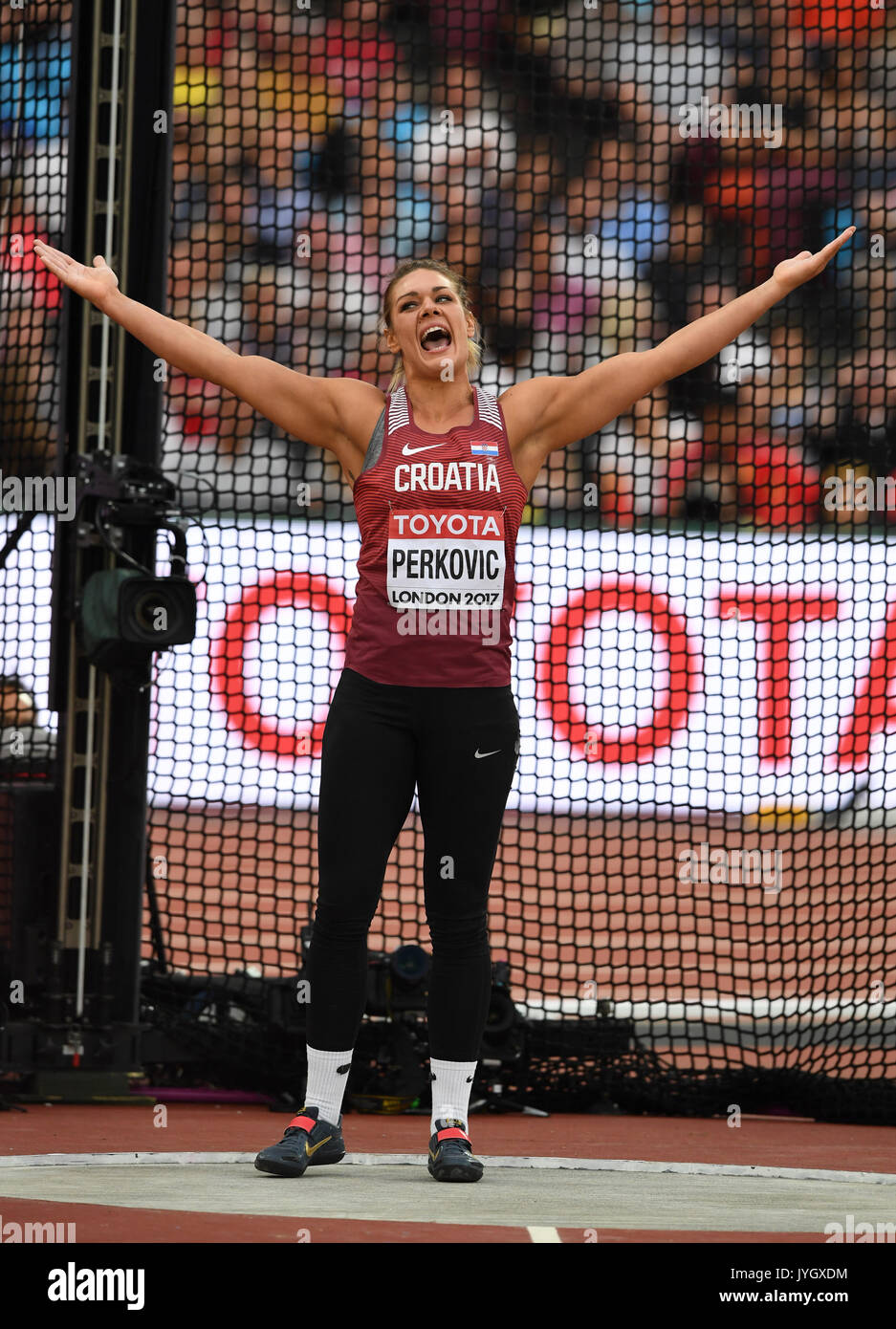 Sandra Perkovic (CRO) celebrates after winning the women's discus with ...
