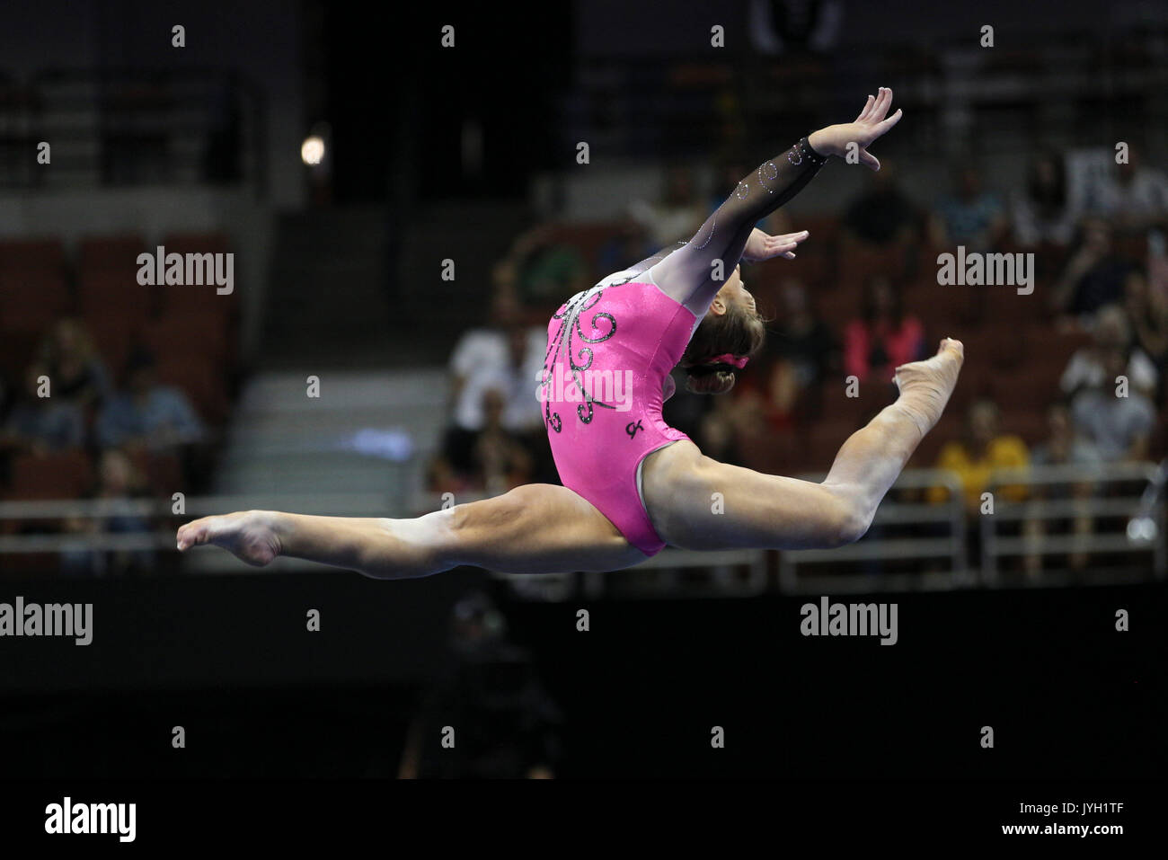 August 18, 2017: Gymnast Emily Gaskins on the first day of the senior ...