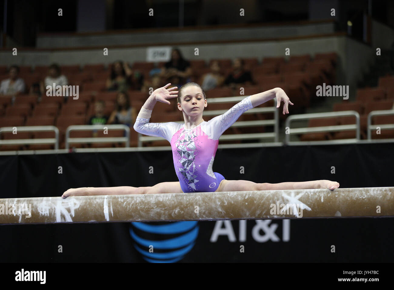 August 18, 2017: Gymnast Annie Beard competes on the first day of the ...
