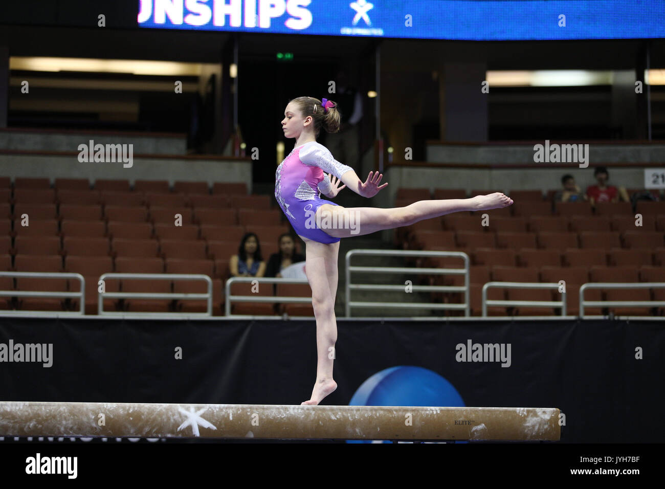 August 18, 2017: Gymnast Annie Beard competes on the first day of the ...
