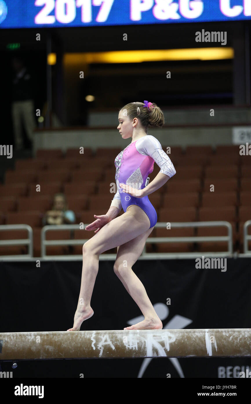 August 18, 2017: Gymnast Annie Beard competes on the first day of the ...
