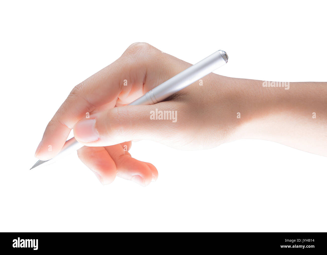 hand holding pen isolated on white Stock Photo - Alamy