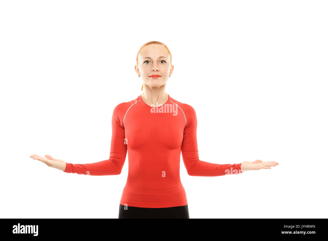 Red woman doing fitness Stock Photo - Alamy