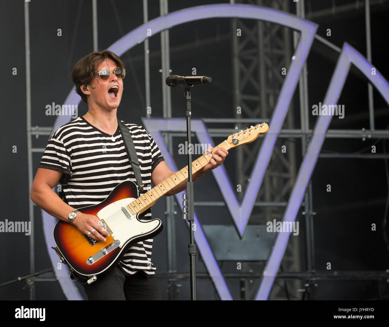 The Vamps lead singer Bradley Simpson plays at the MTV Stage during the ...
