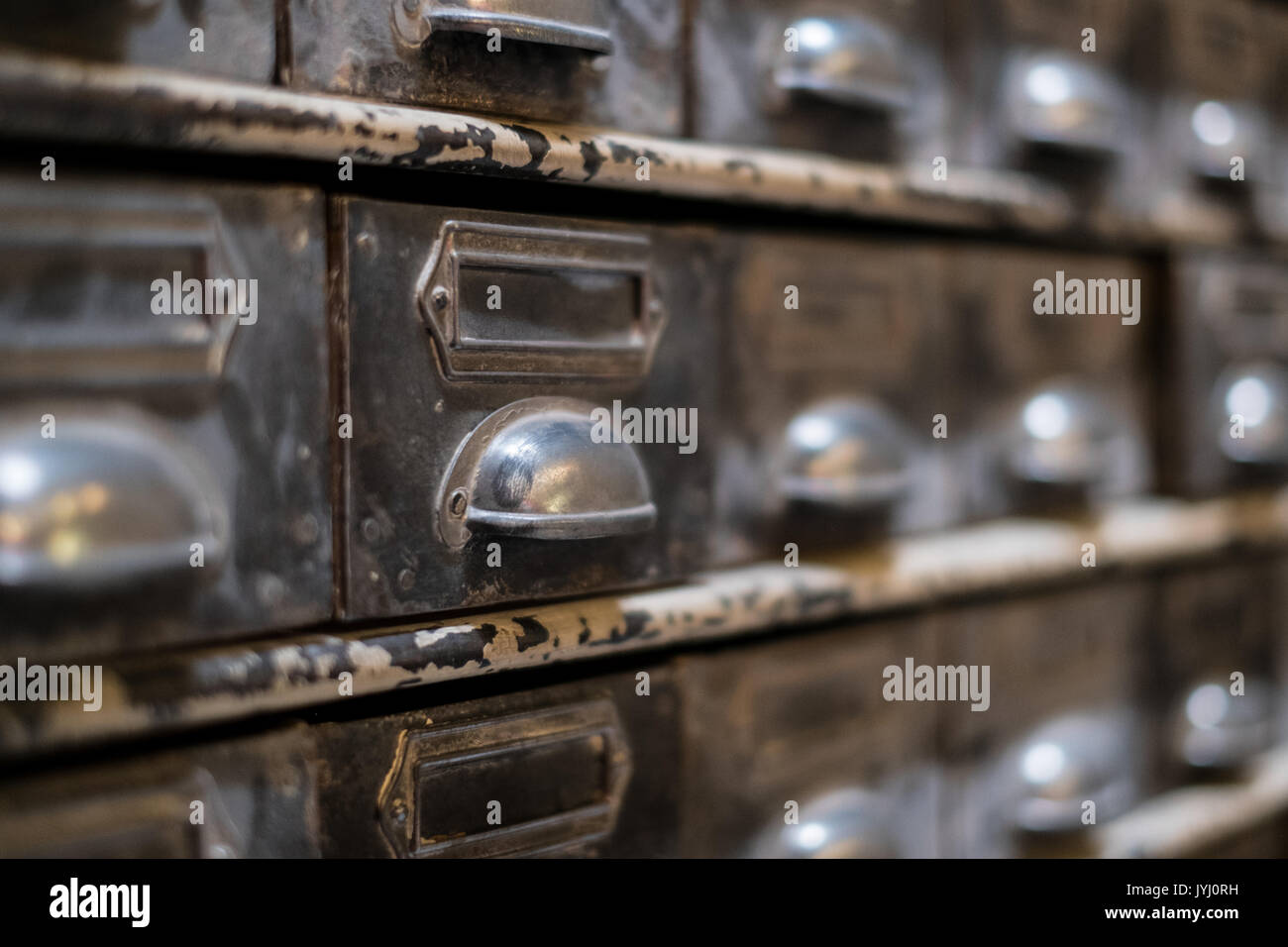 old library drawer closeup , vintage furniture macro Stock Photo - Alamy