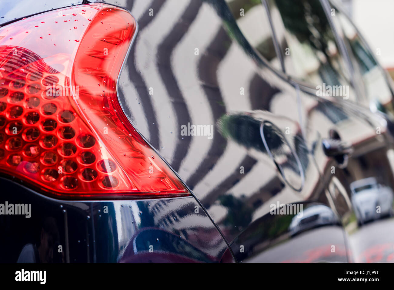Focus closeup of Car rear light, Detail of modern car rear lamp black ...
