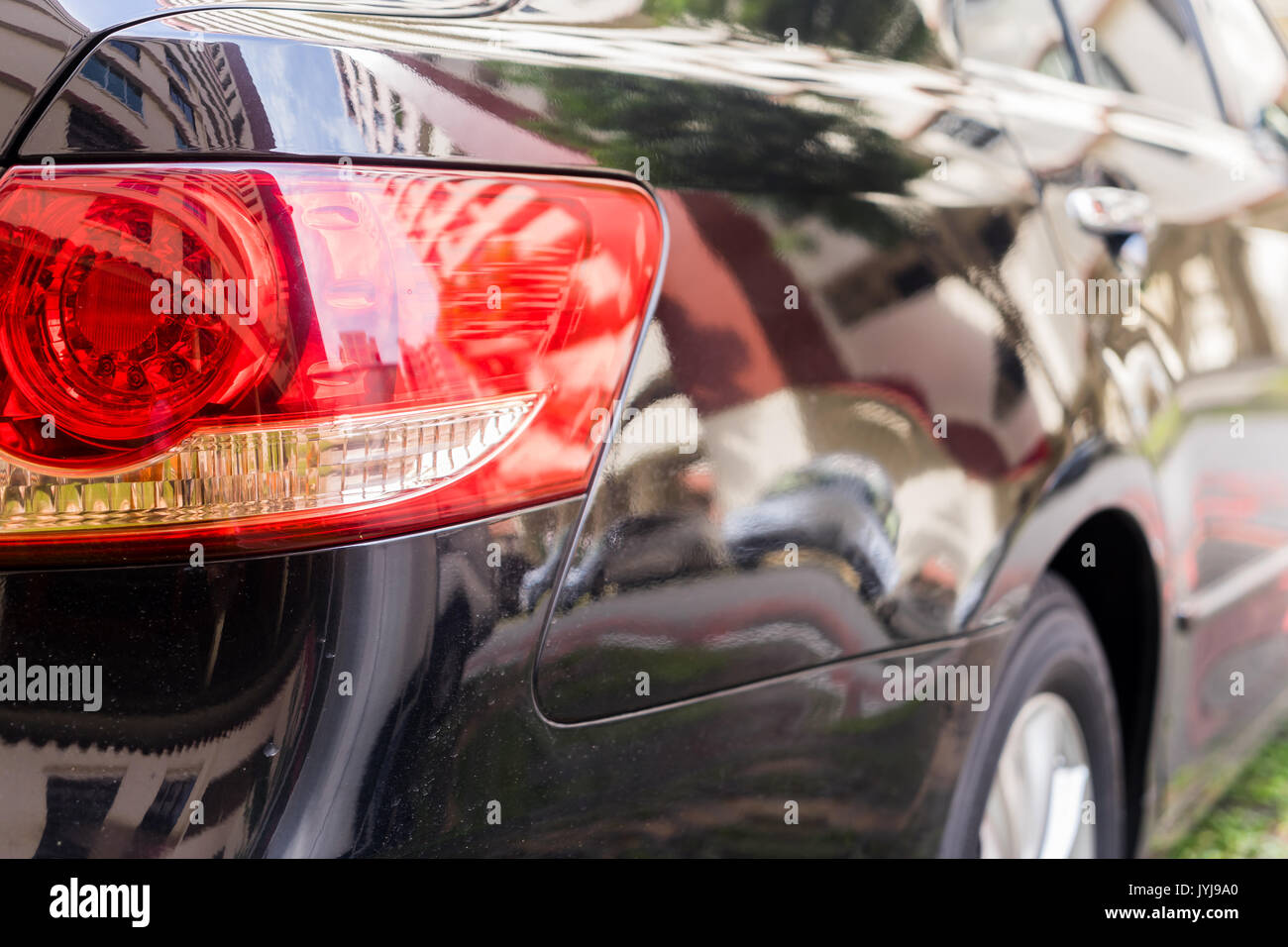 Focus closeup of Car rear light, Detail of modern car rear lamp black ...