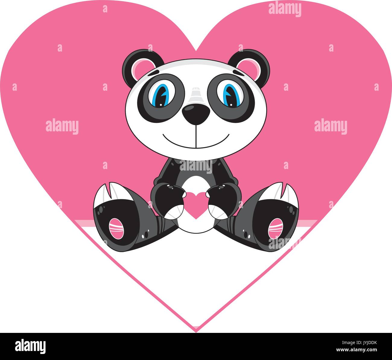 Cute Cartoon Panda and Valentine Heart Illustration Stock Vector Image ...