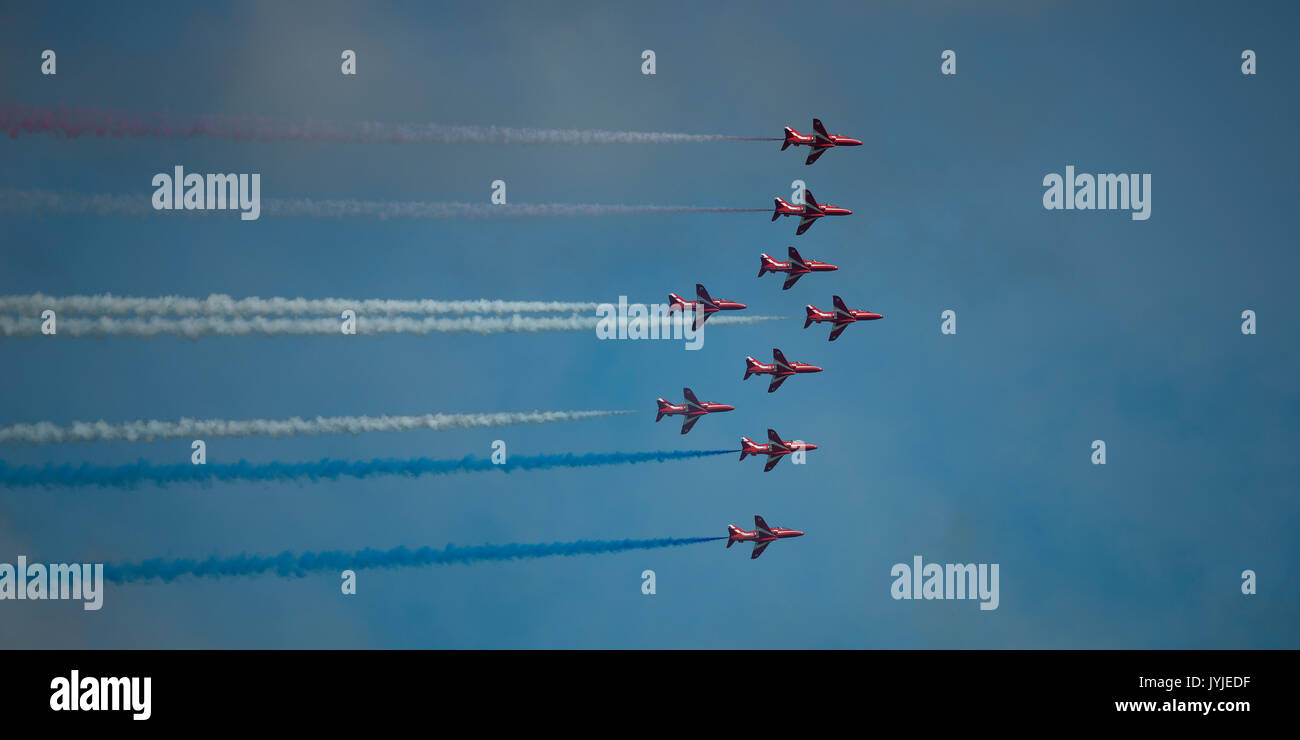 18th August 2017. RAF Red Arrows aerobatic team in a dynamic and ...