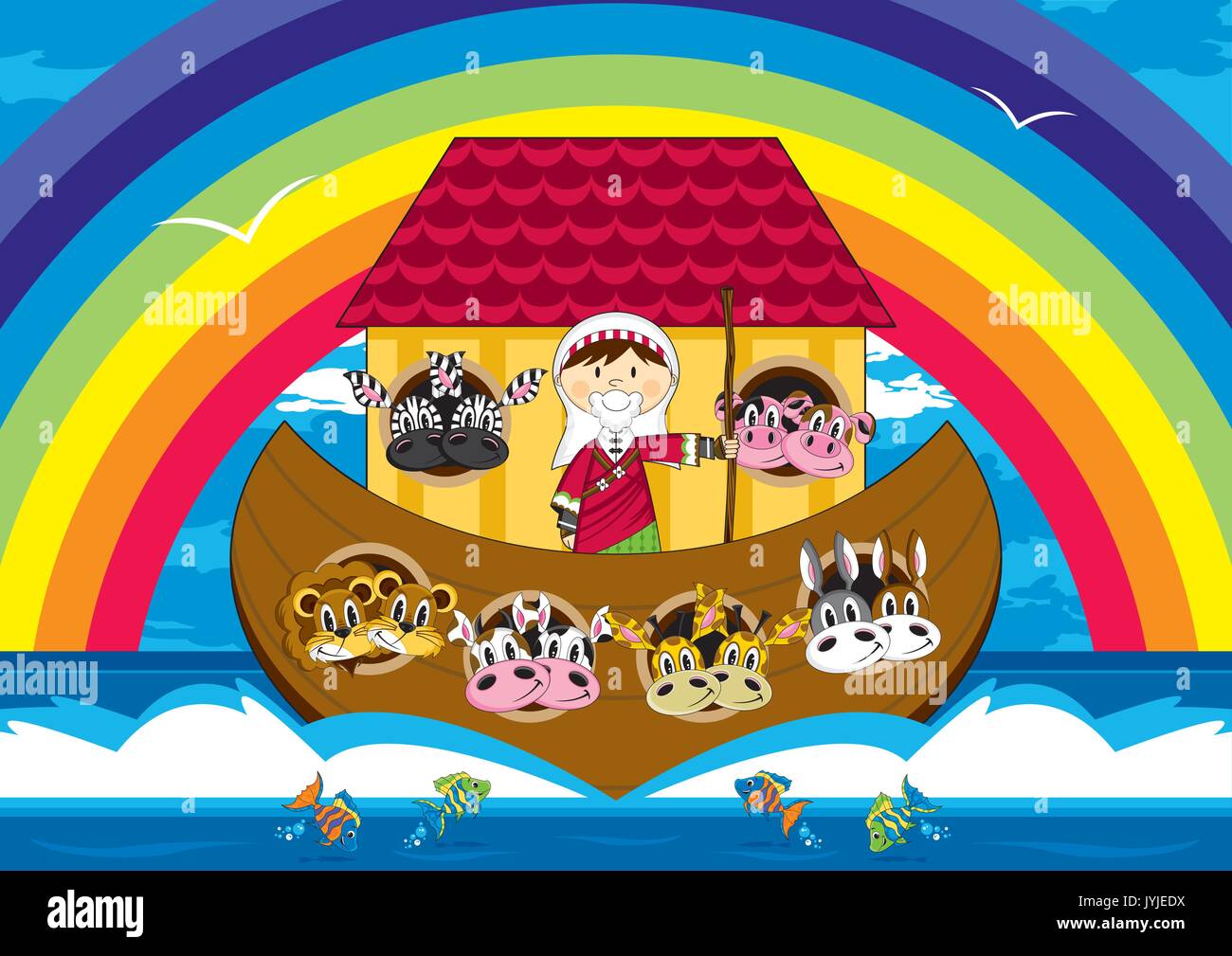 Cartoon Noah’s Ark with Animals Biblical Illustration Stock Vector Image & Art - Alamy