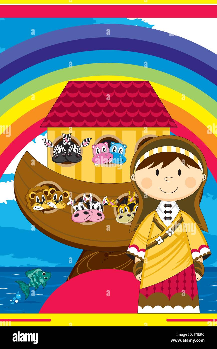 Cartoon Noah’s Ark with Animals Biblical Illustration Stock Vector ...