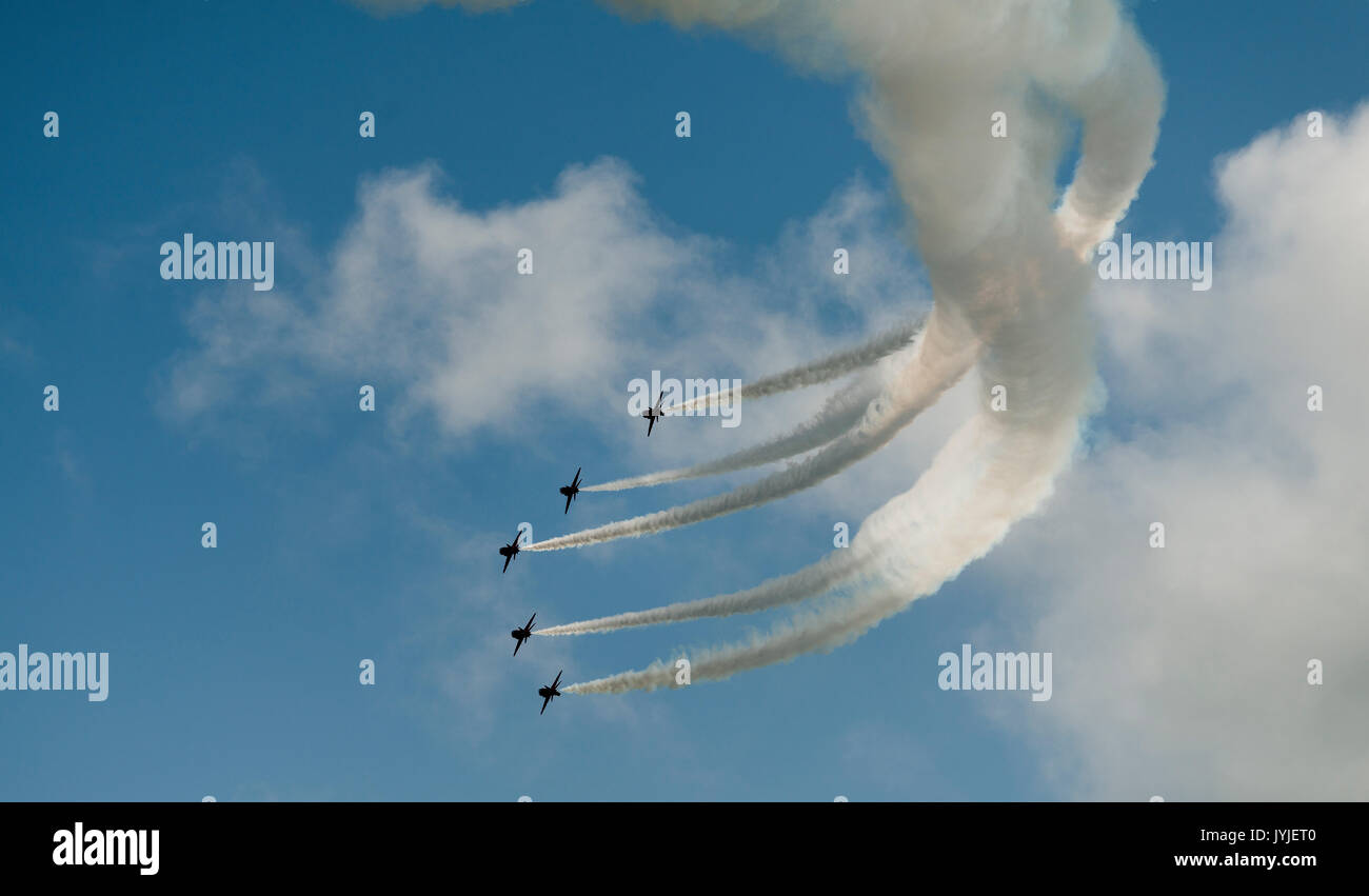 18th August 2017. RAF Red Arrows aerobatic team in a dynamic and ...