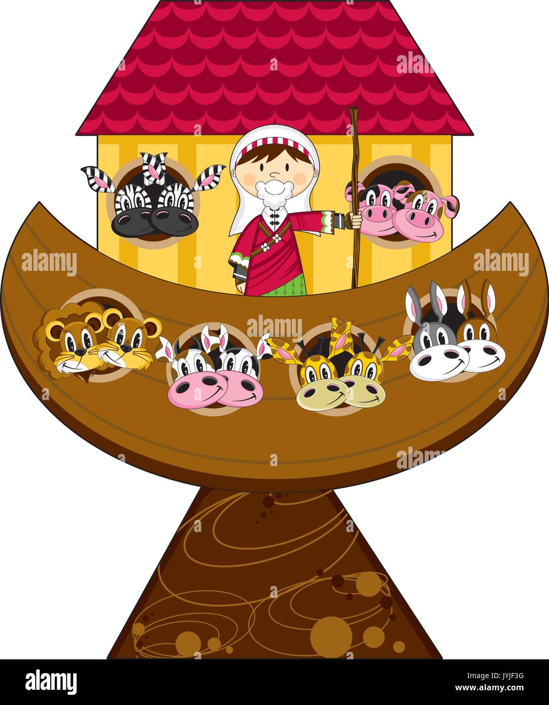 Cartoon Noah’s Ark with Animals Biblical Illustration Stock Vector ...