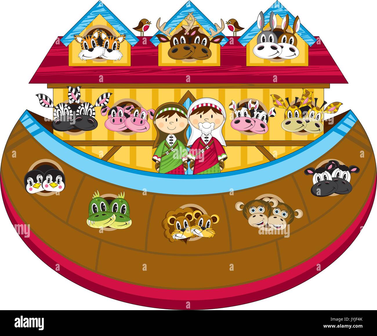 Cartoon Noah’s Ark with Animals Biblical Illustration Stock Vector ...
