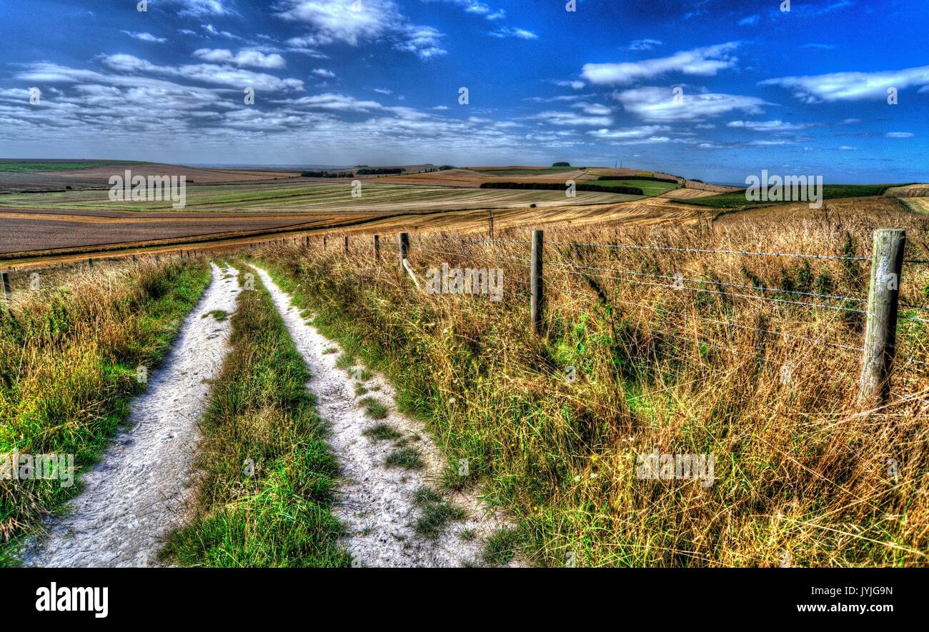 A downland chalk track in Wiltshire, (processed as an hdr image Stock ...