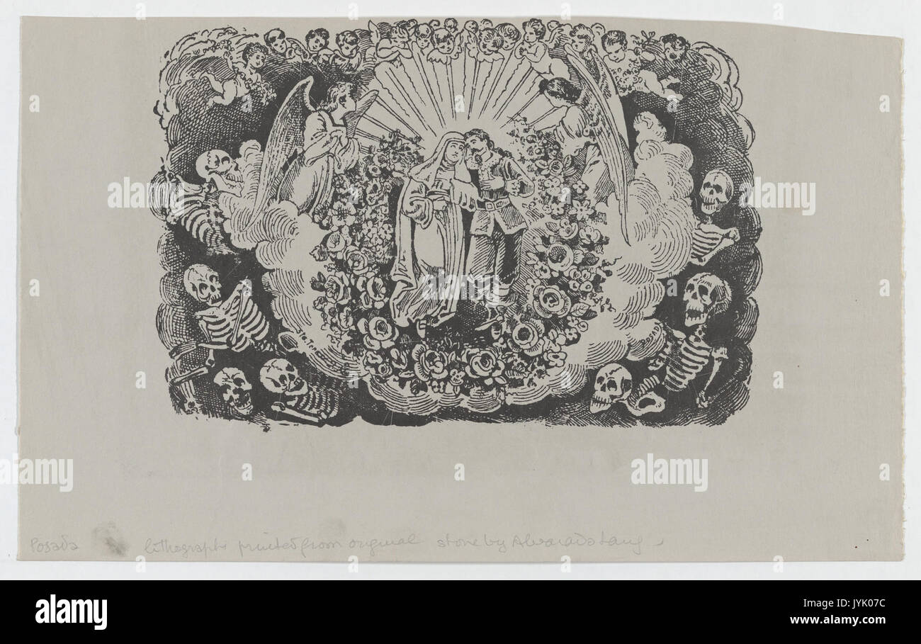 A female saint standing with a cavalier and surrounded by angels and ...