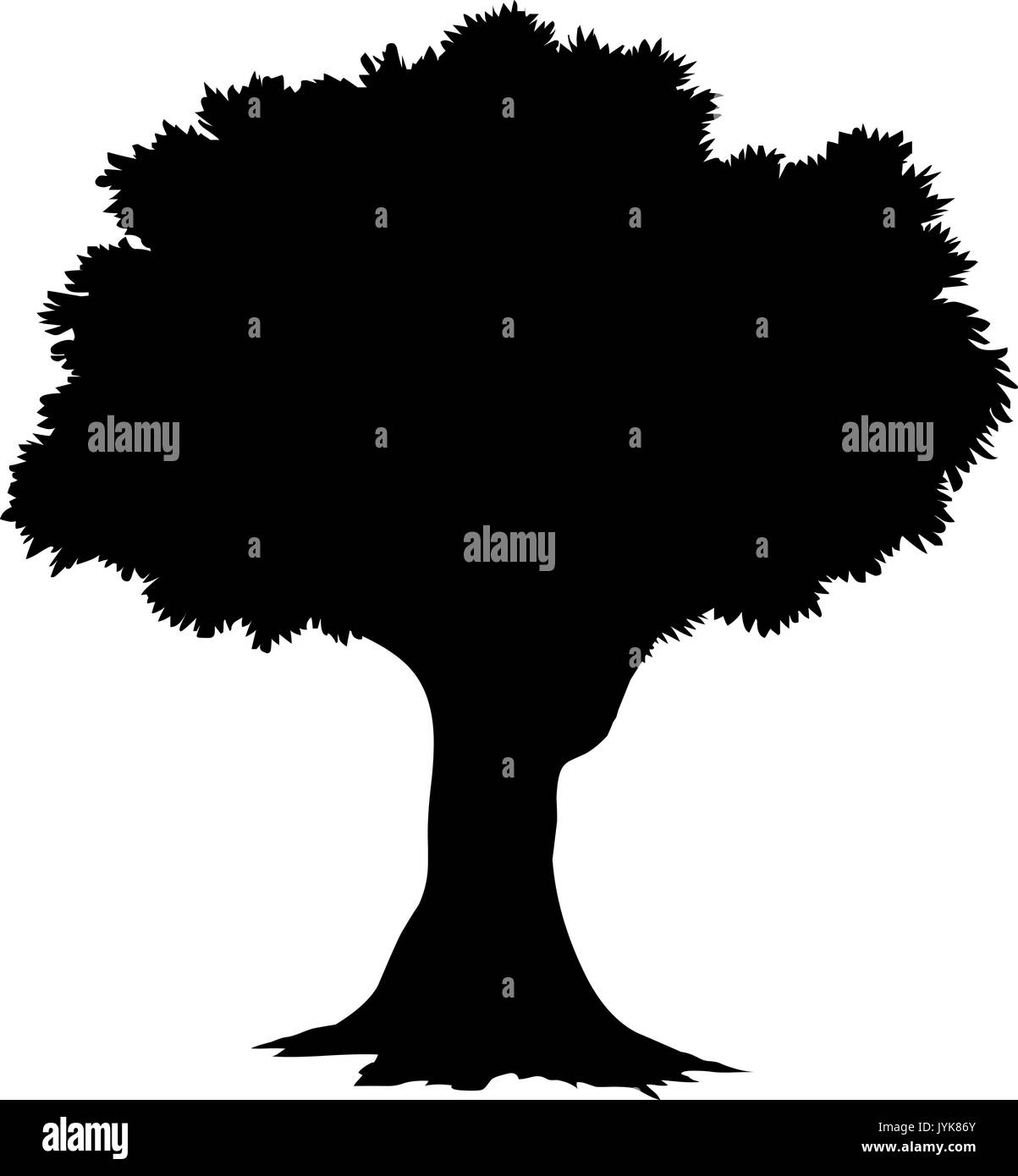 A black and white silhouette of a leafy tree with a thick trunk Stock ...