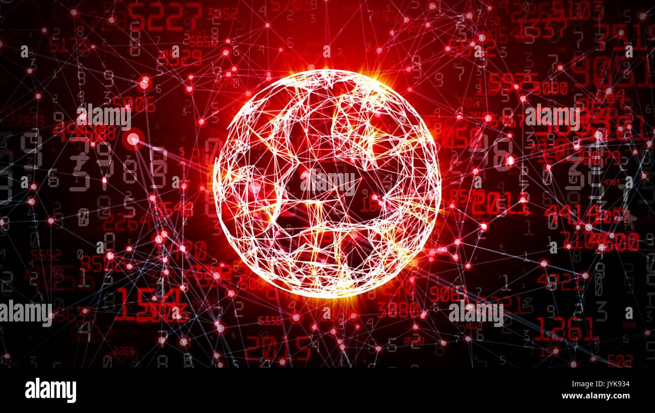 Abstract network sphere with moving numbers, lines and dots - seamless ...