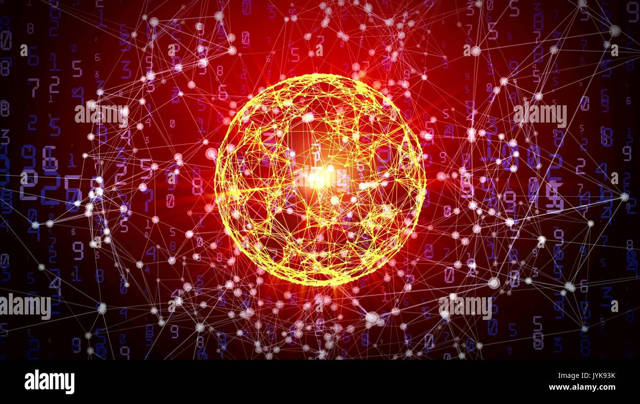 Abstract network sphere with moving numbers, lines and dots - seamless ...