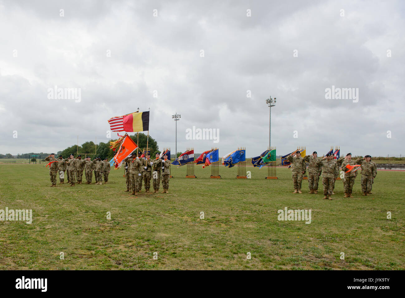 U.S. Army Color Guard and Soldiers in unit formation salute for the ...