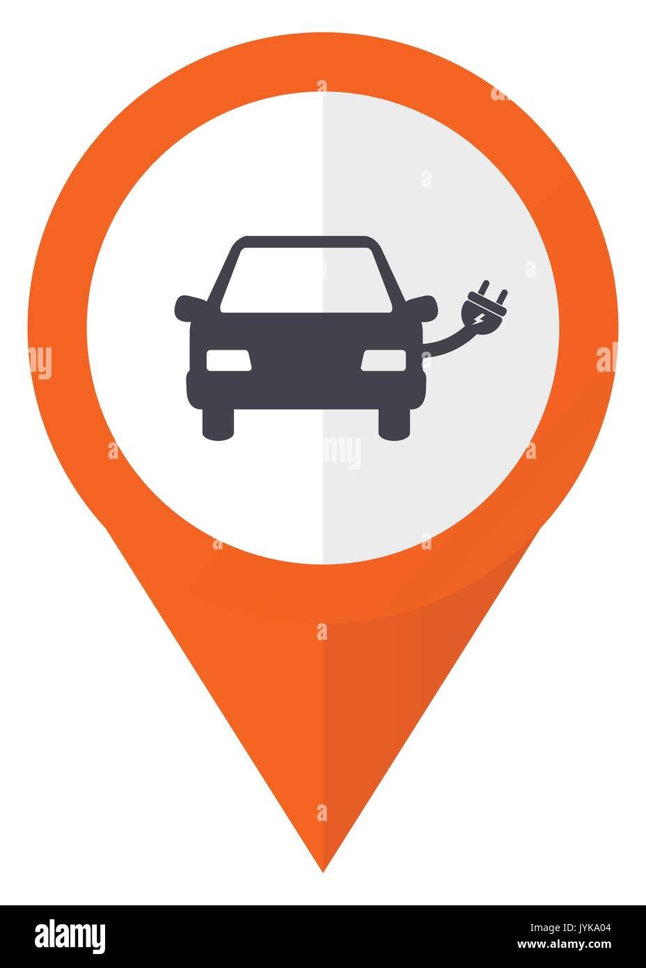 Electric car orange pointer vector icon in eps 10 isolated on white ...