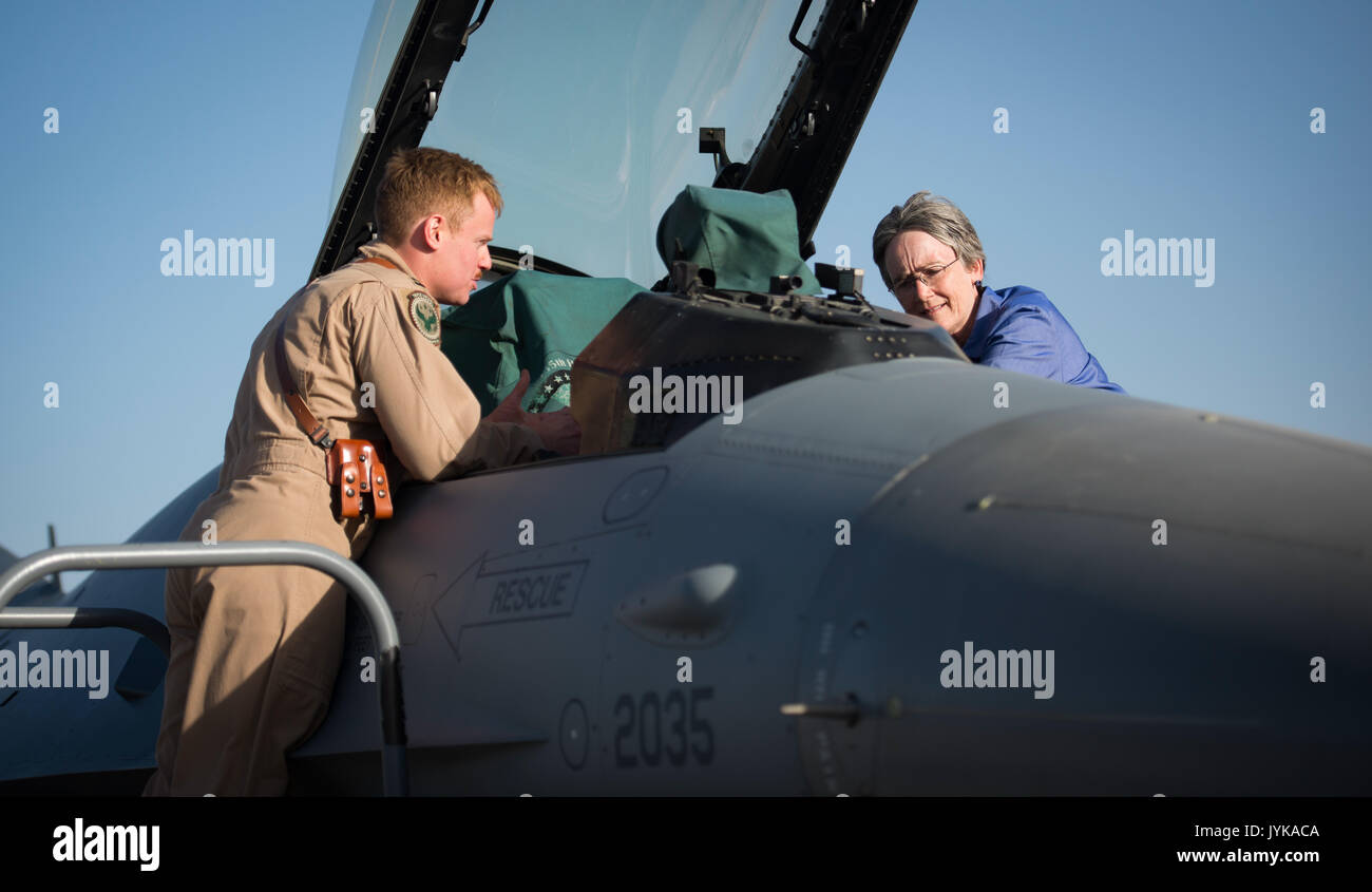 Secretary of the Air Force Heather Wilson speaks with Capt. Alexander ...