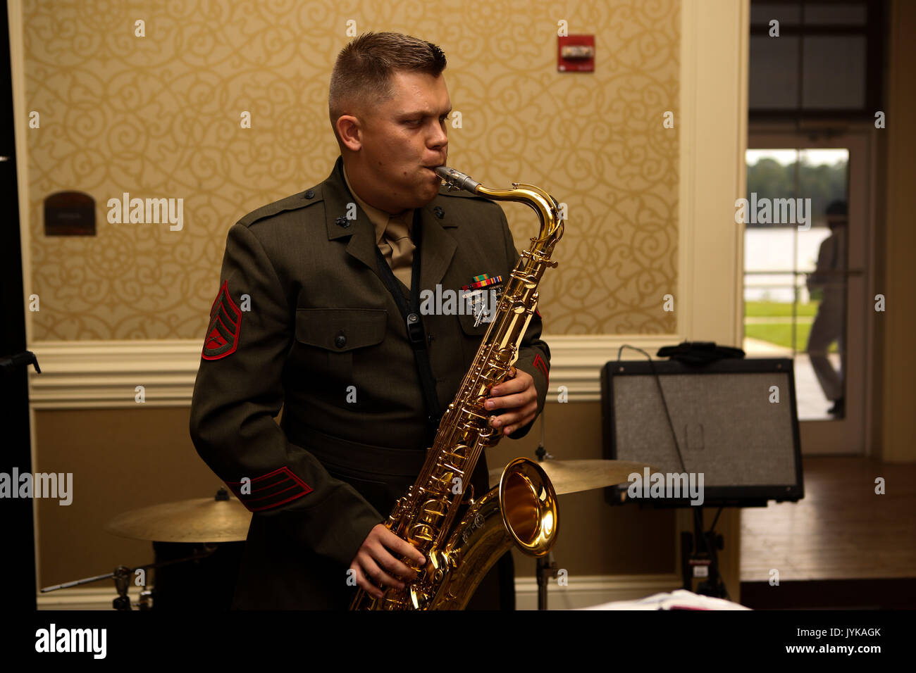 U.S. Marine Corps Staff Sgt. Michael Parrot, saxophonist, with 2nd ...
