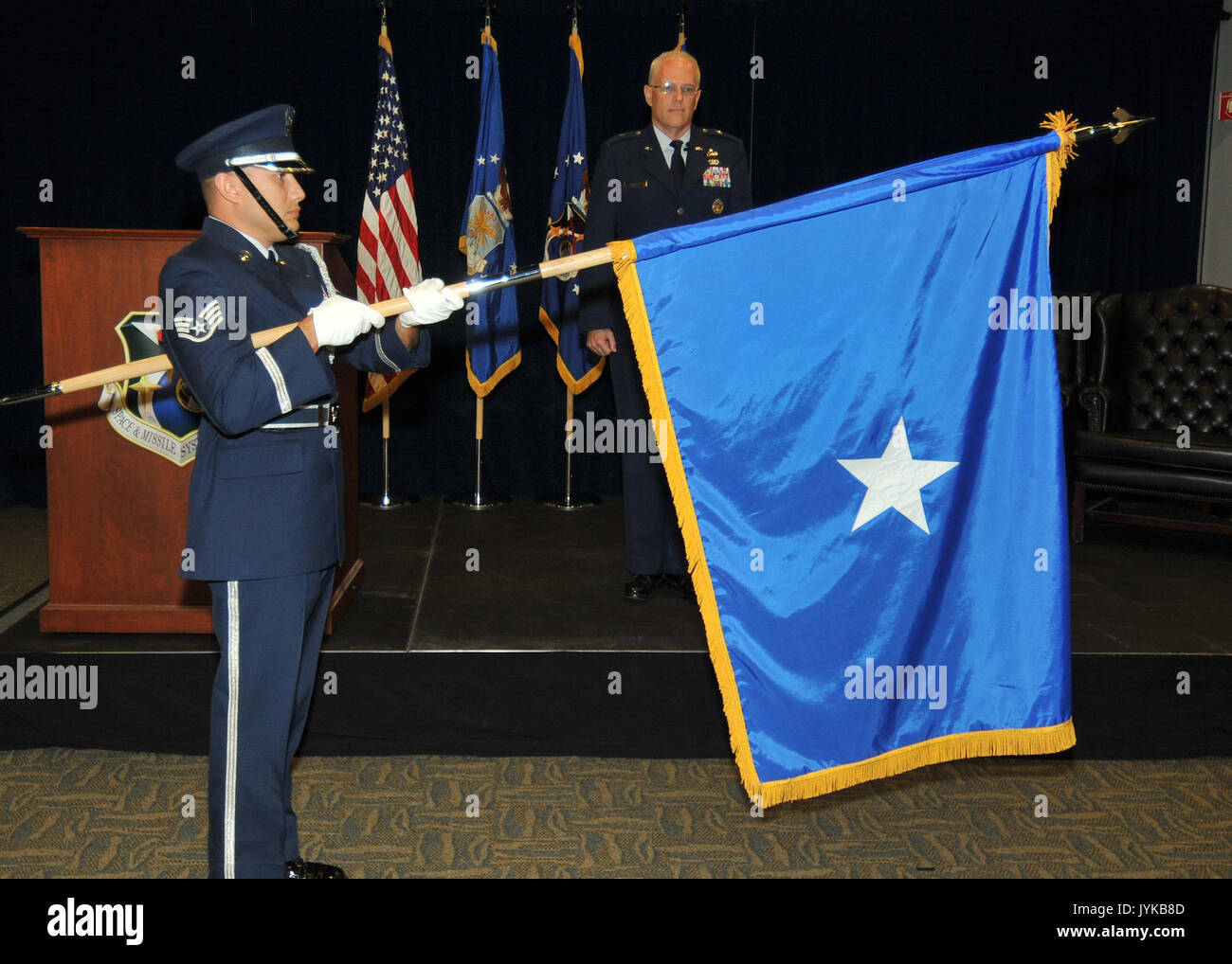Los Angeles Air Force Base Honor Guard unfurls the one star flag for ...