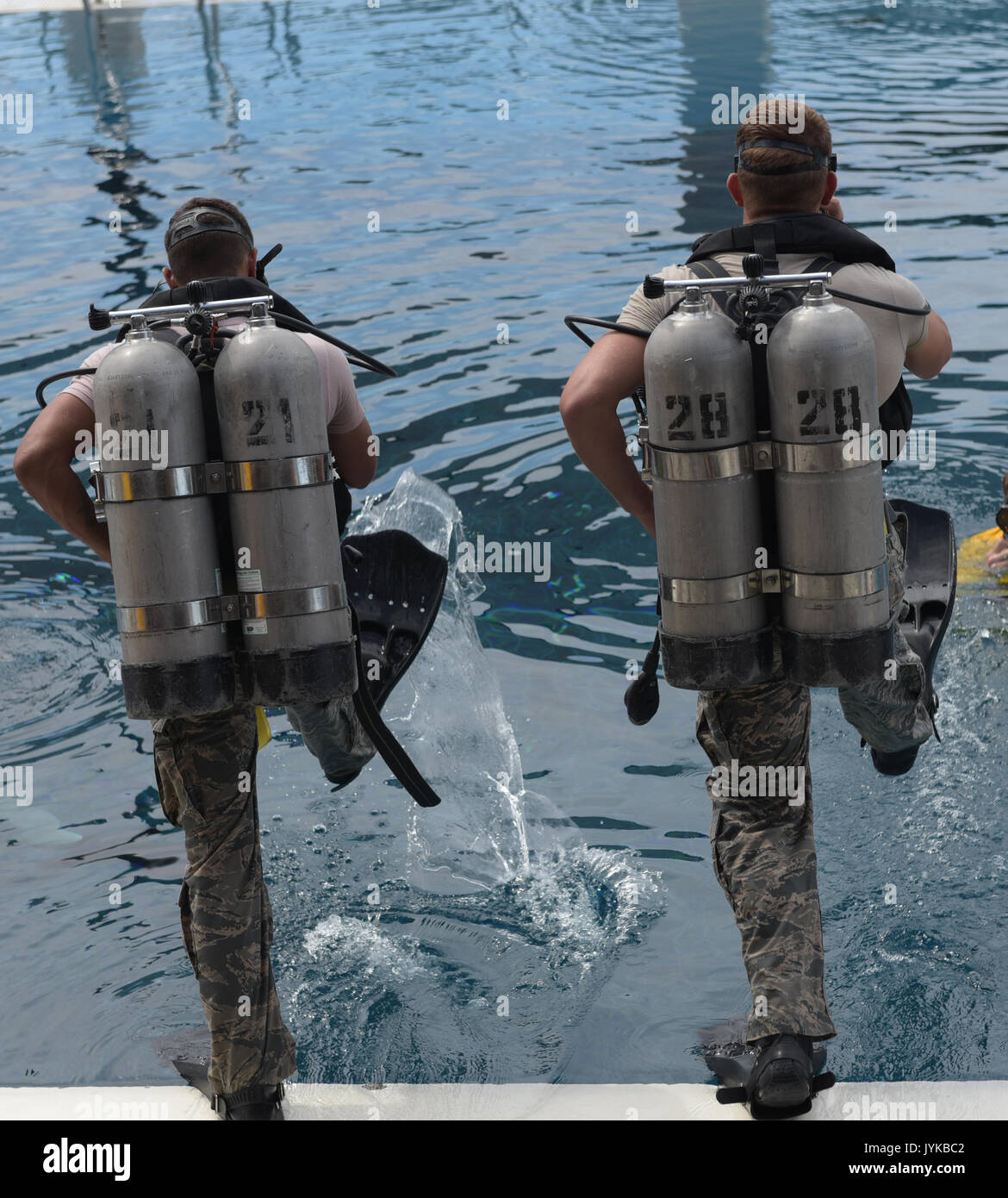 Air Force diving students conduct pool training at Naval Diving and ...