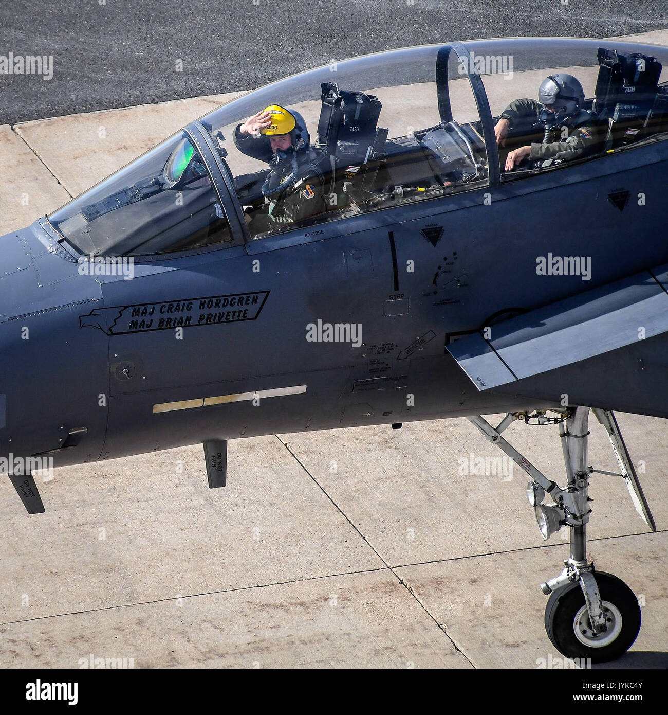 Maj. John Peskar, an F-15 pilot assigned to the 336th Fighter Squadron ...