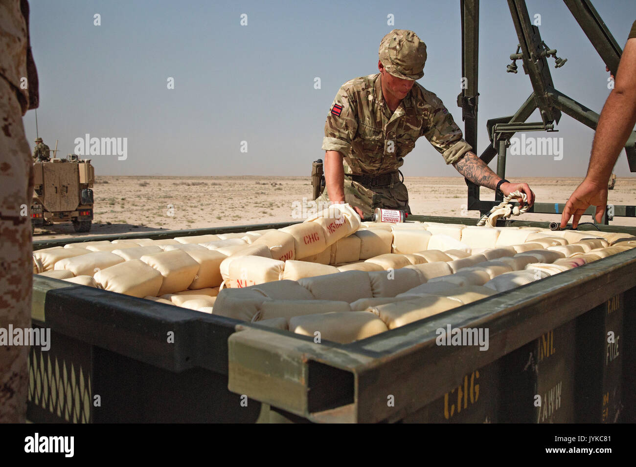 A British army trainer prepares for Mine Clearing Line Charge training ...