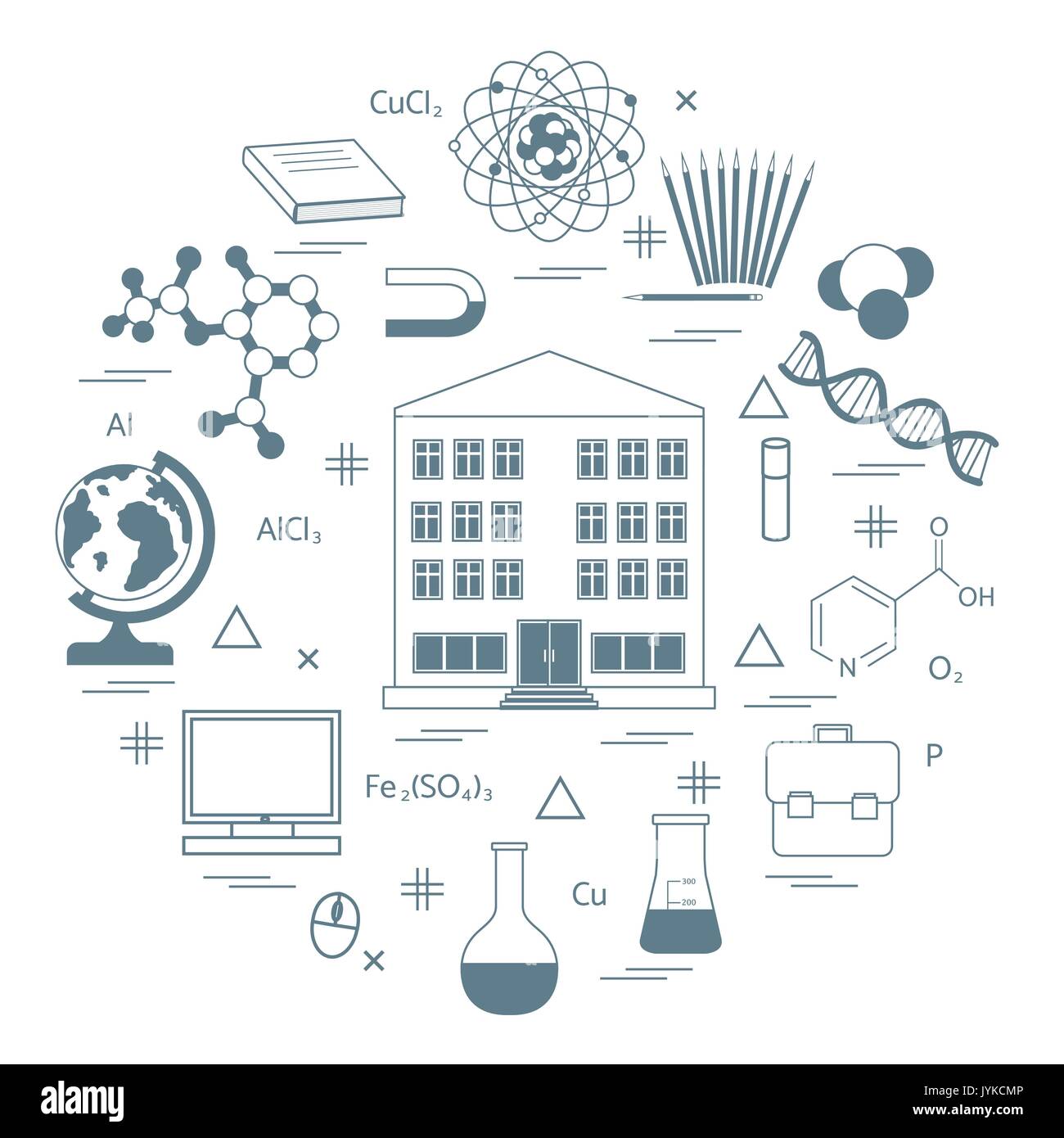 Vector illustration of variety scientific, education elements in a ...