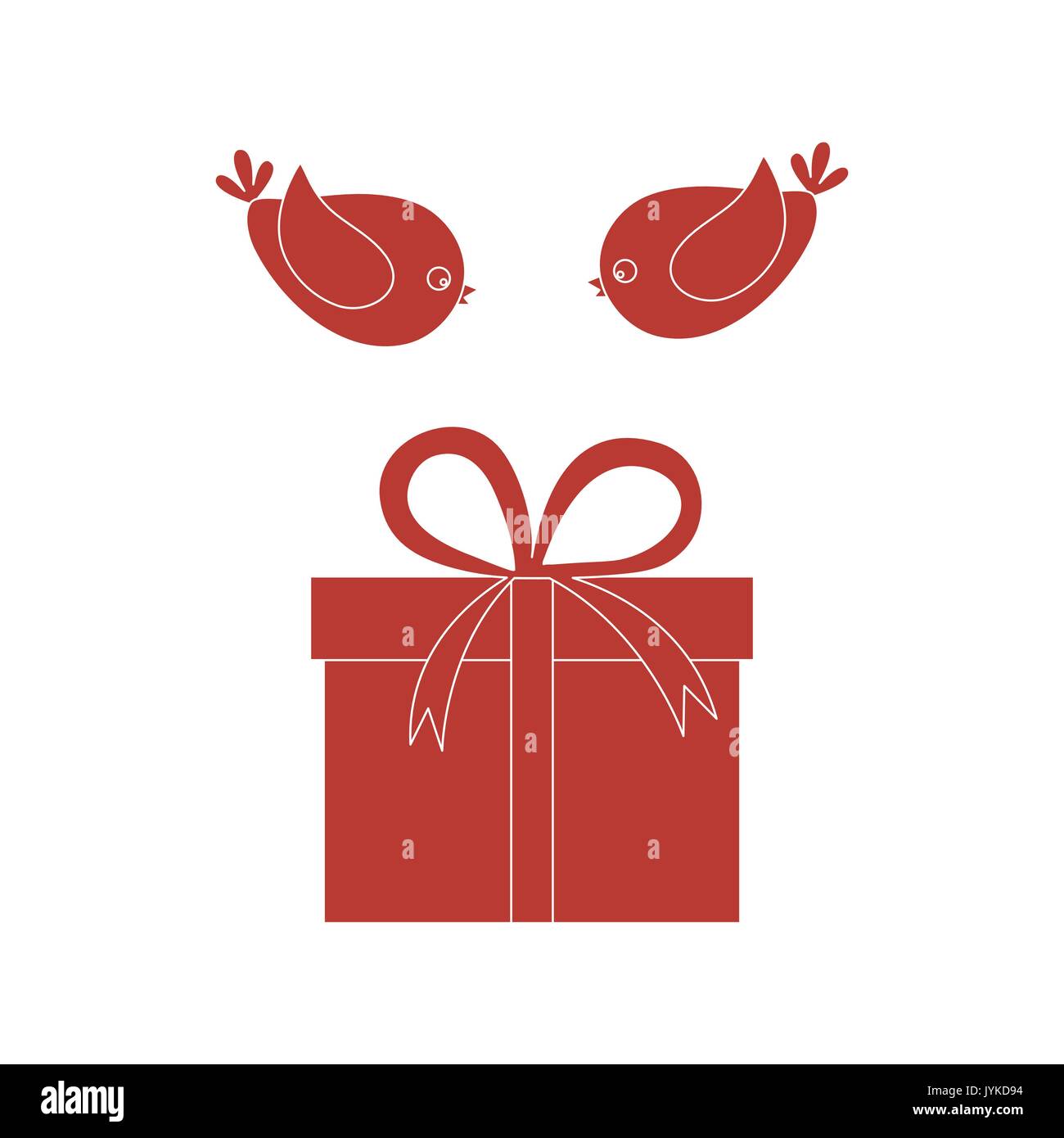 Vector illustration of gift box and a flying birds to her on white ...