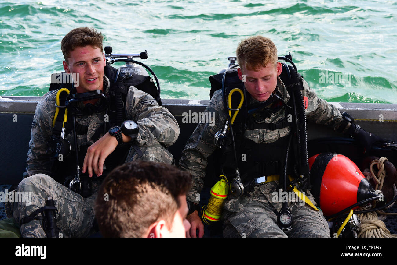 U.S. Air Force diving students await to begin their training in the ...