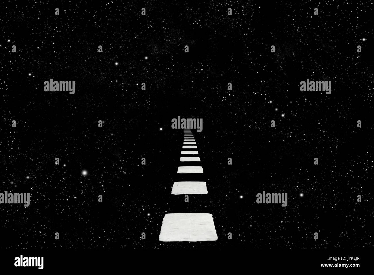 space with stars and white road markings Stock Photo - Alamy