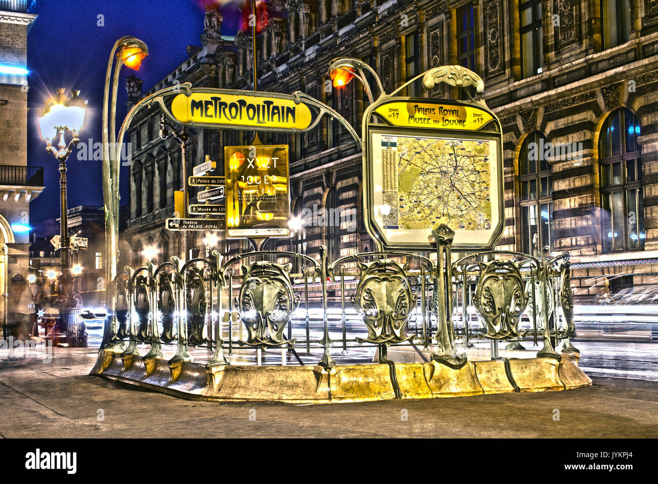 HDR composite of a traditional art nouveau Parisian Metro entrance near ...