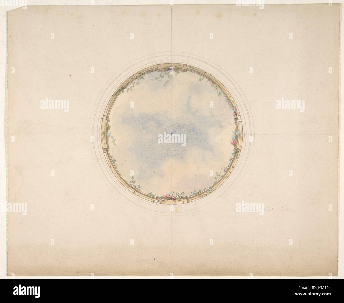 A Circular ceiling design with clouds and roses MET DP811727 Stock ...
