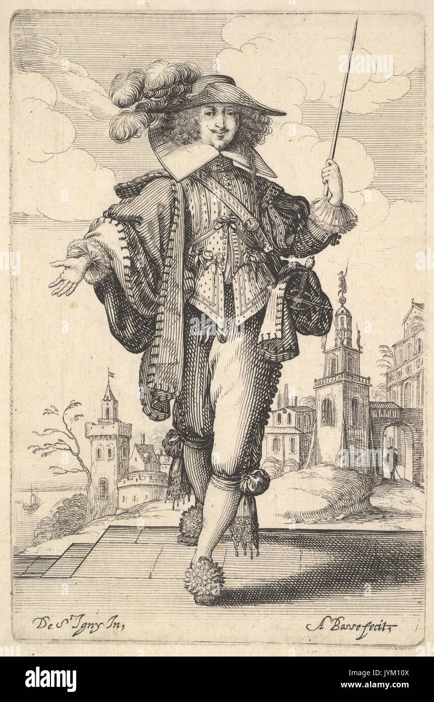 A gentleman walking forward, with his right arm outstretched and a whip ...