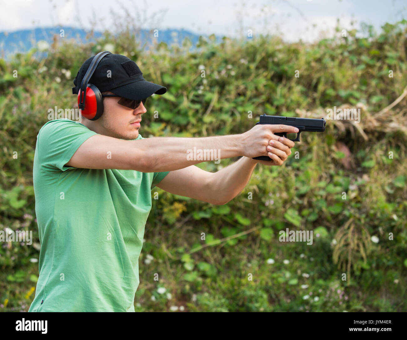 Profile of a brunette professional policeman killer special army forces ...