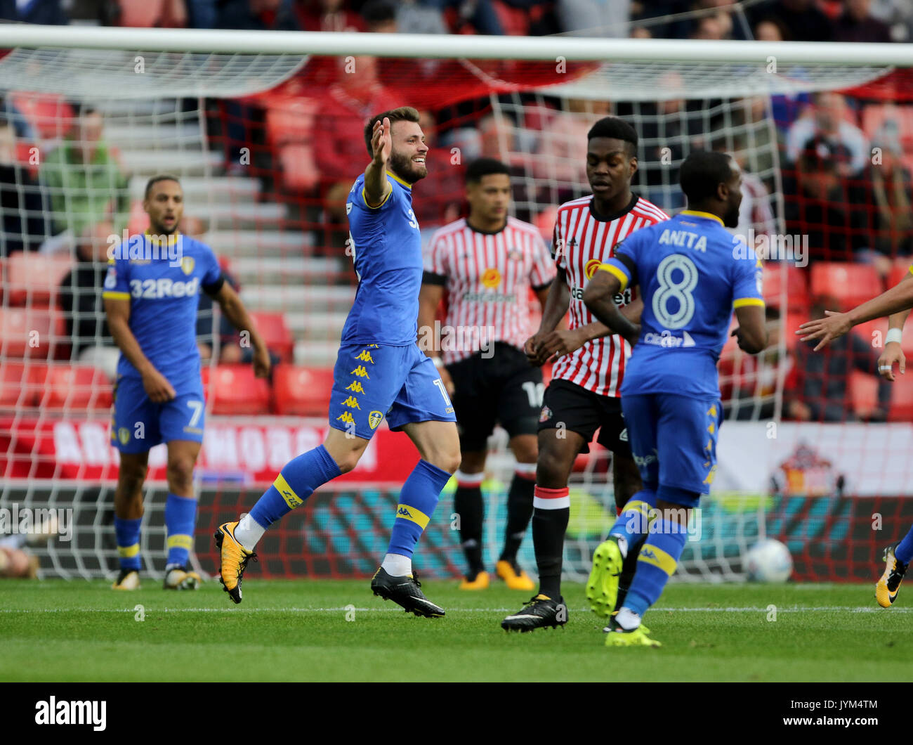 Leeds United's Stuart Dallas celebrates scoring his side's second goal ...